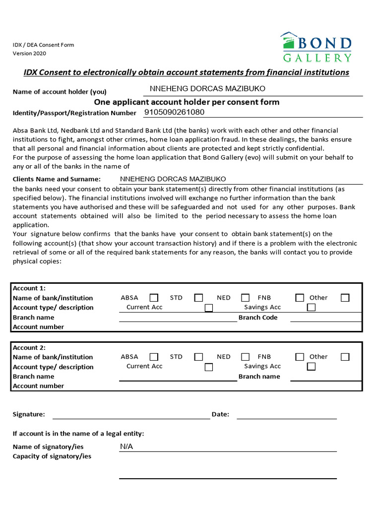 One Applicant Account Holder Per Consent Form | PDF