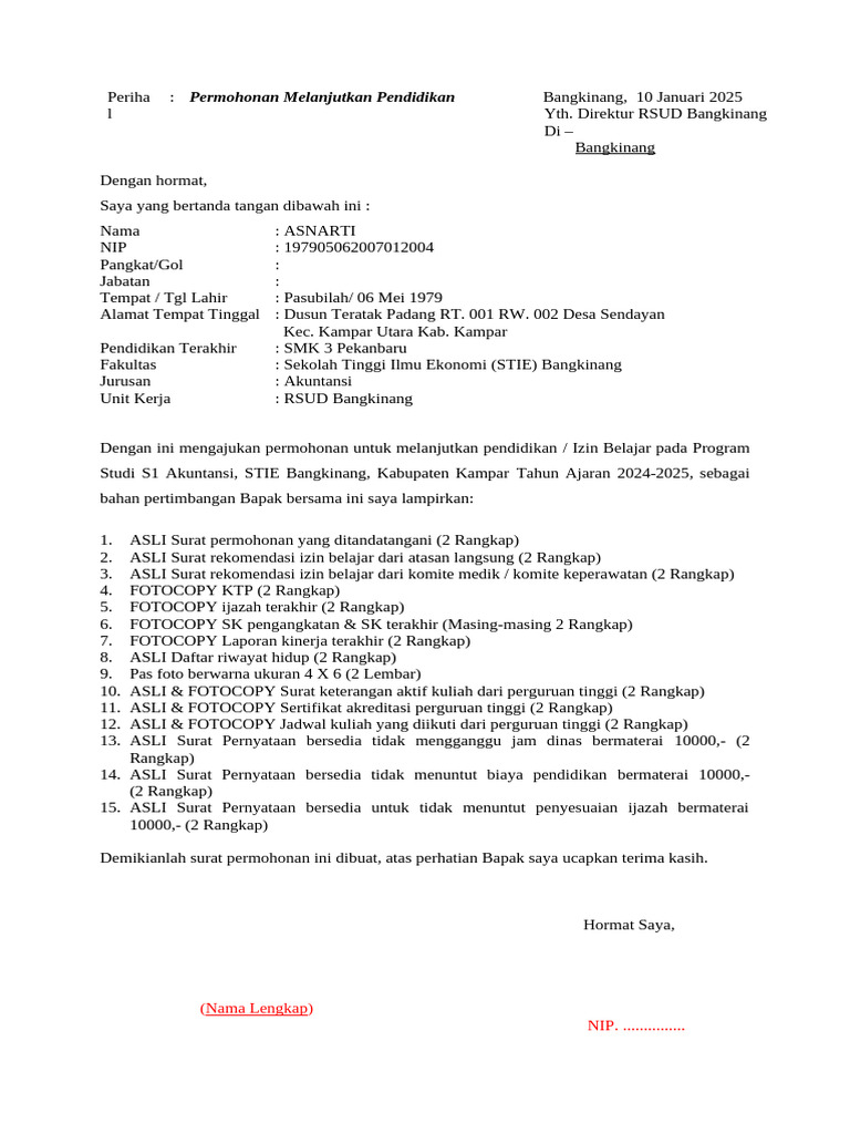 Format Pengajuan Izin Belajar | PDF