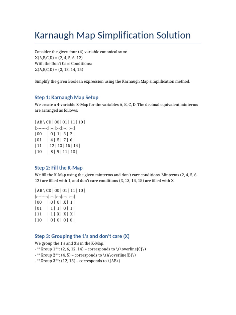 Karnaugh Map Solution Pdf
