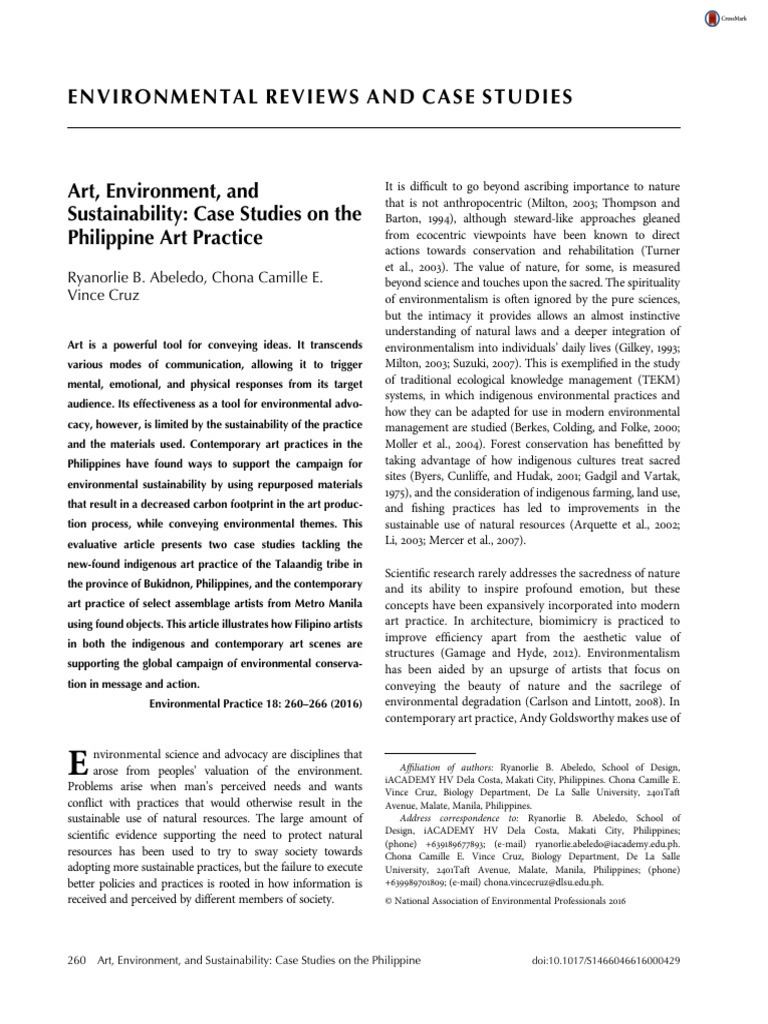 Art, Environment, and Sustainability - Case Studies On The Philippine ...