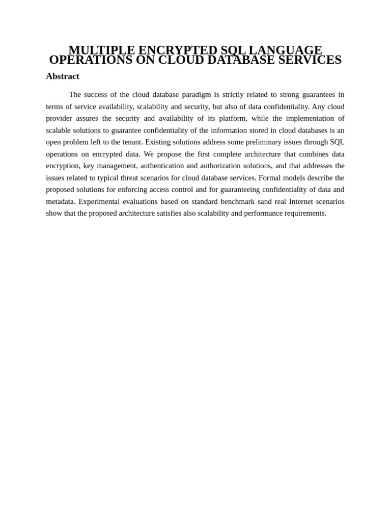 Multiple Encrypted SQL Language Operations On Cloud Database Services | PDF