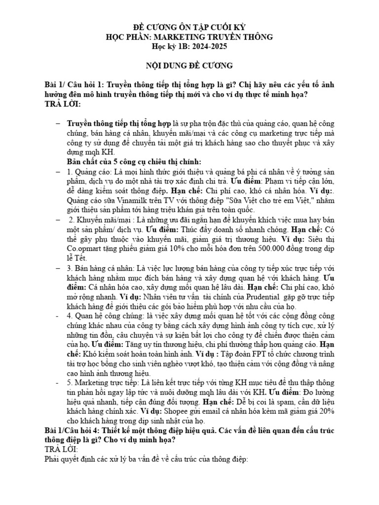 ÔN TẬP THI CUỐI KỲ MAR TT - Trọng Tâm | PDF