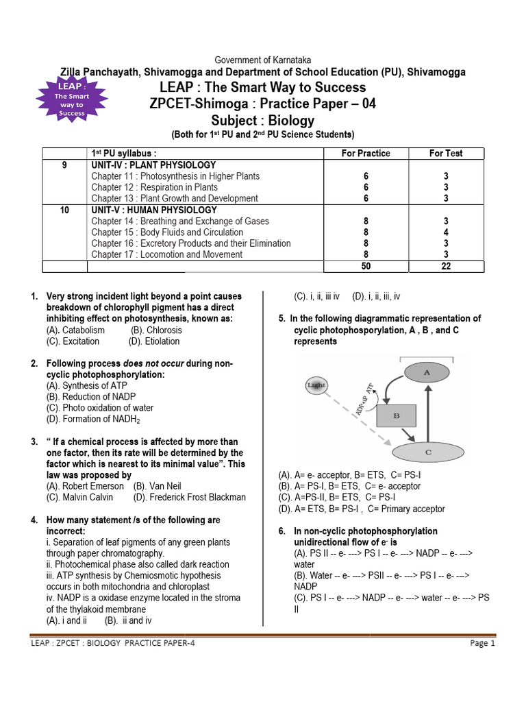 Biology Practice for PU Students | PDF | Citric Acid Cycle | Chemistry