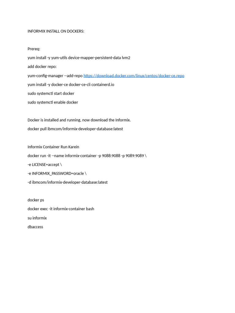 Informix Install On Dockers | PDF