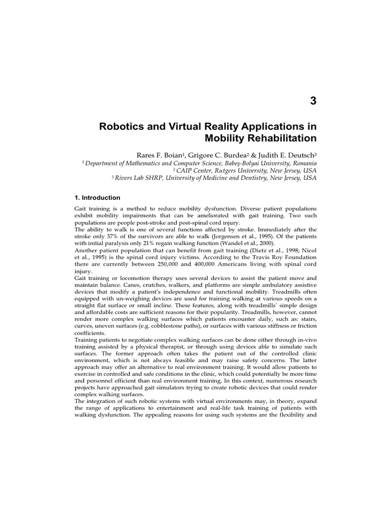 robotics and virtual reality applications in mobility rehabilitation ...