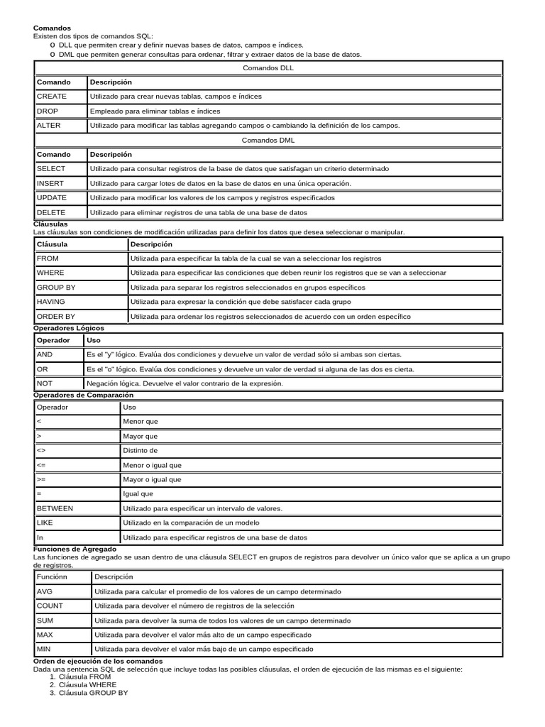 SQL Sentencias | PDF | SQL | Bases de datos