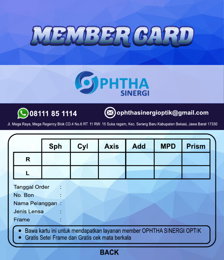 Member Card Ophtha Sinergi PDF | PDF