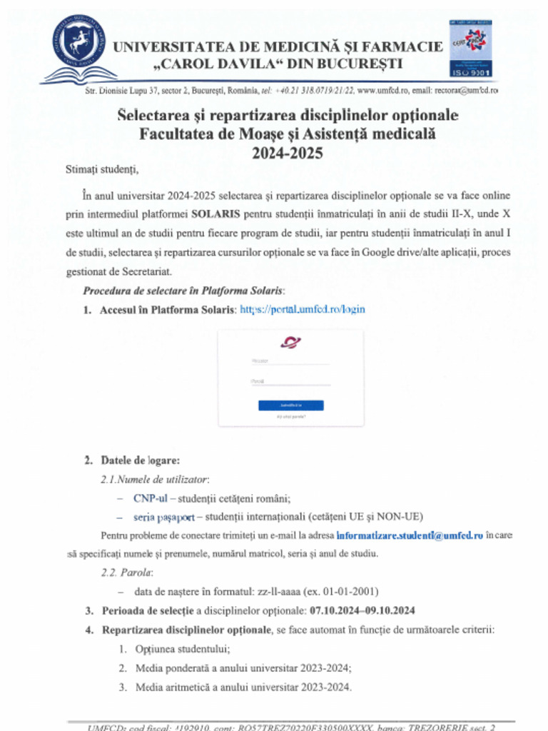 Anunt optionale 2024-2025 | PDF
