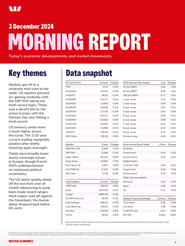 Westpac Economics Morning Report | PDF | Securities (Finance ...