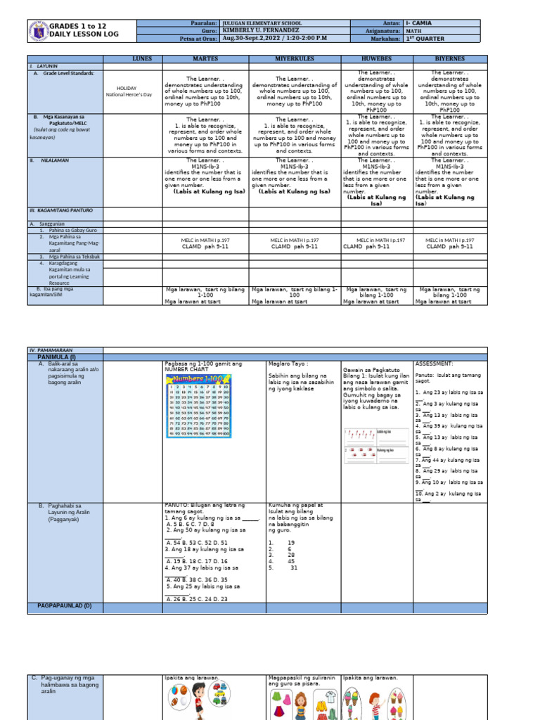 DLL Mathematics q1 Week 2 | PDF