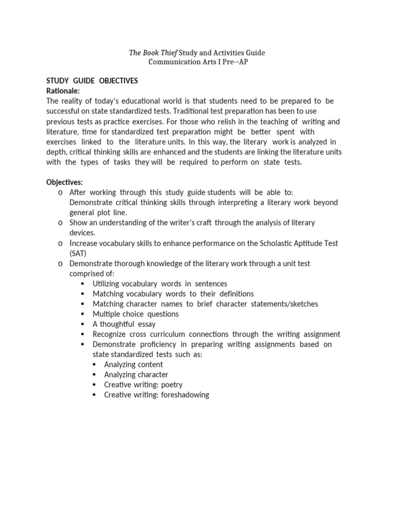 The Book Thief Chapter Questions | PDF | Narration | Critical Thinking