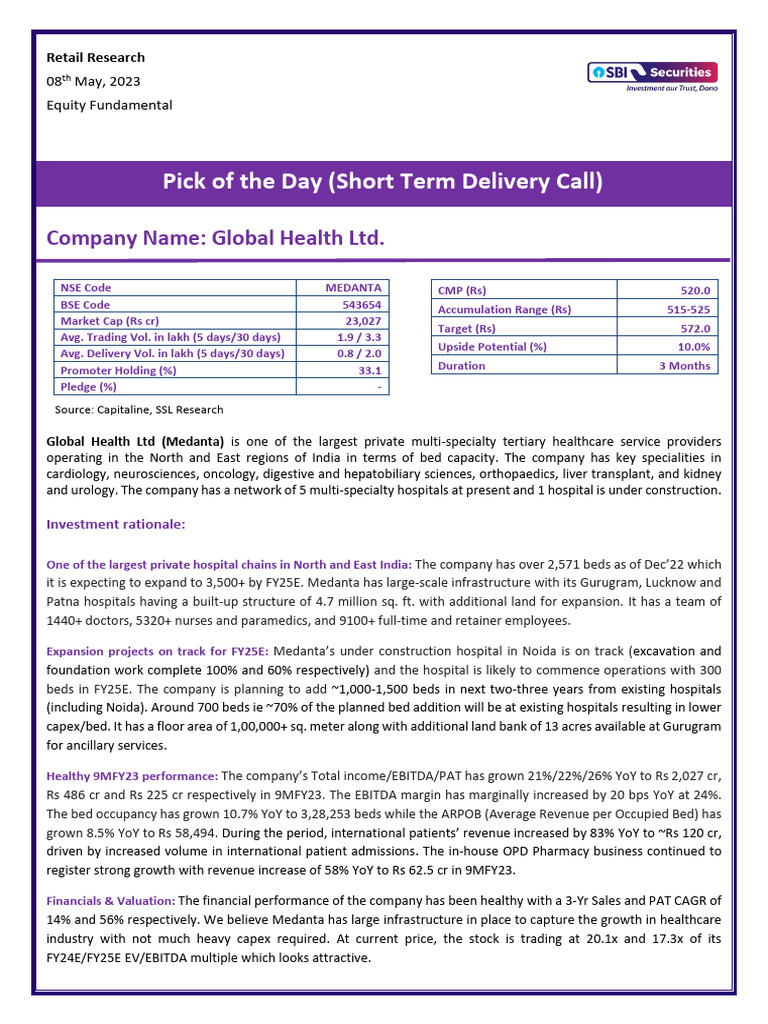 Pick of the Day (Short Term Delivery Call)_Global Health Ltd_08!05!2023 ...