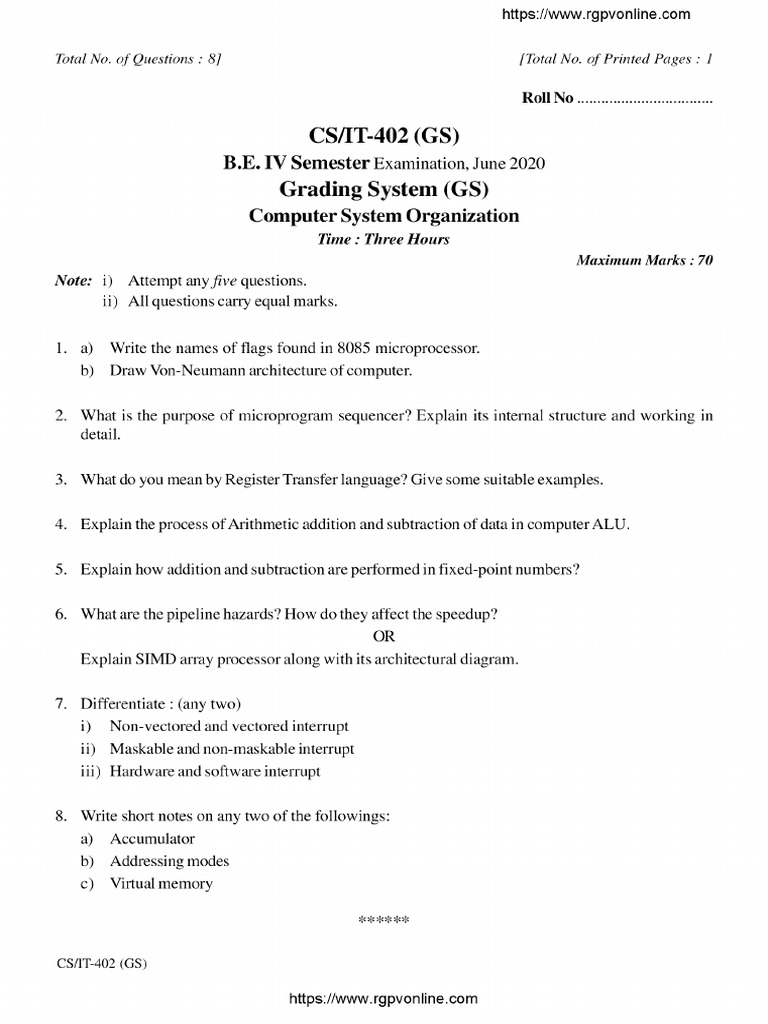 Cs It 402 Computer System Organization Jun 2020 | PDF