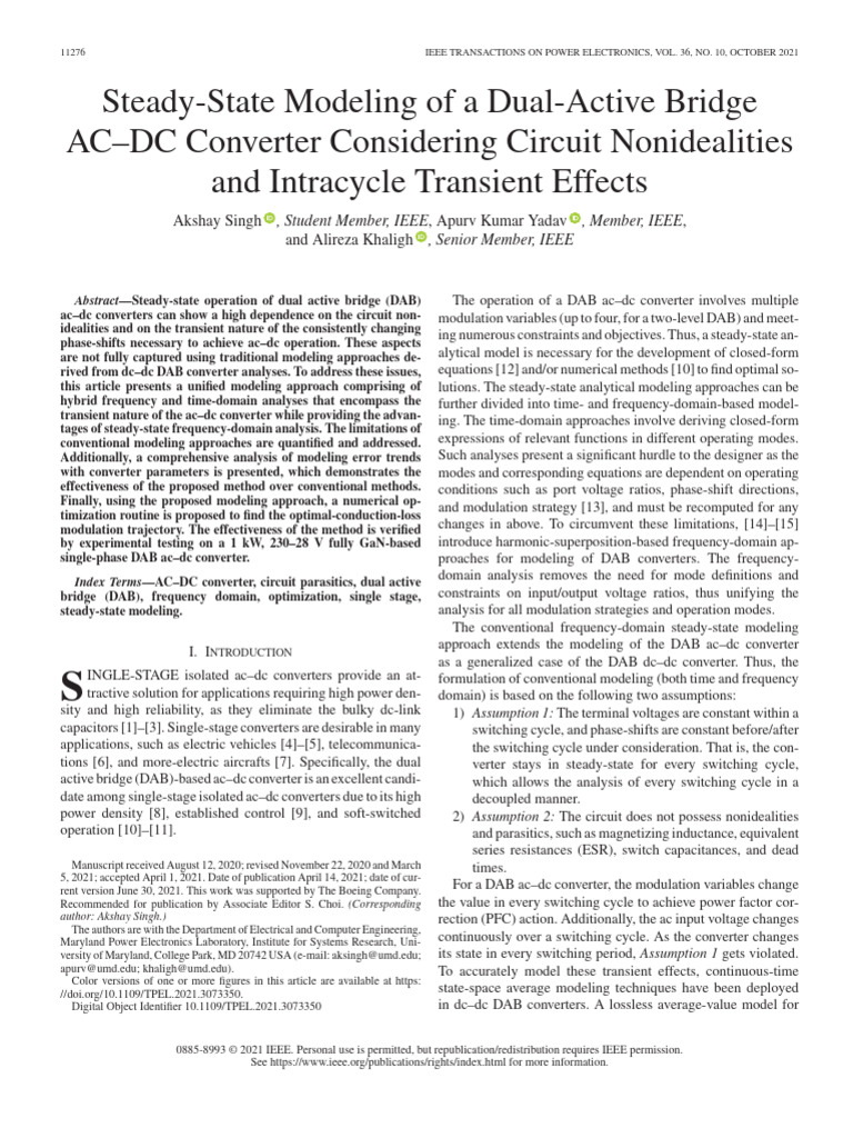 Steady-State Modeling of DAB Converters | PDF | Electrical Network ...
