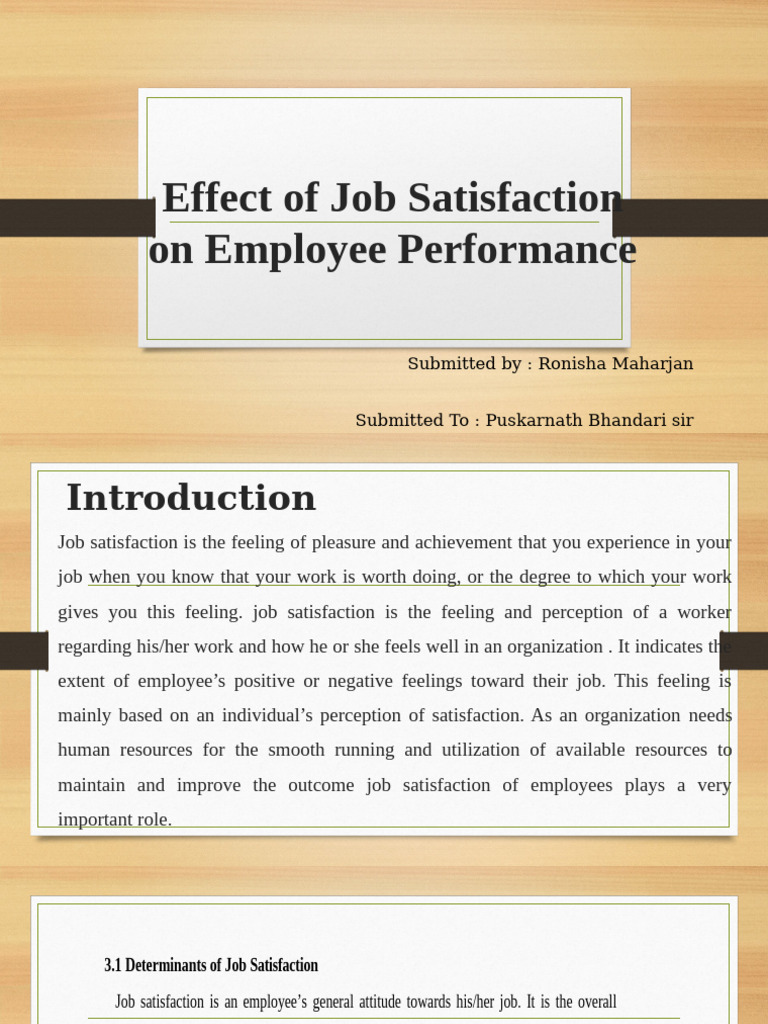 Job Satisfaction's Impact on Performance | PDF