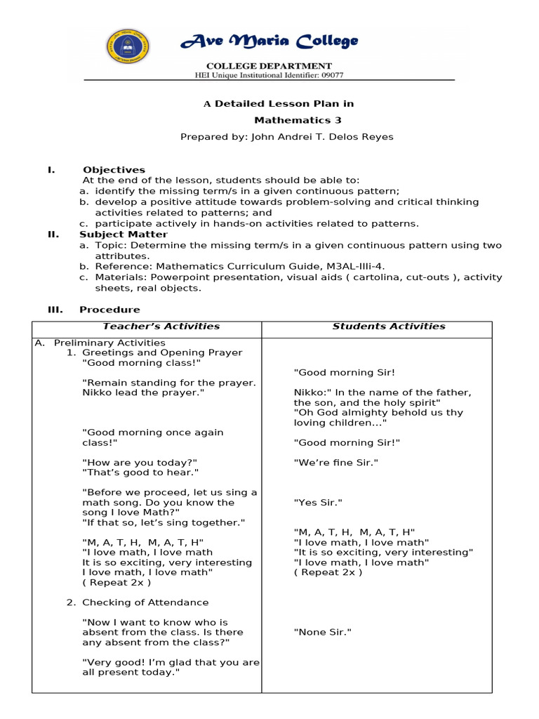 Mathematics LP Grade-3 | PDF | Cognition | Learning