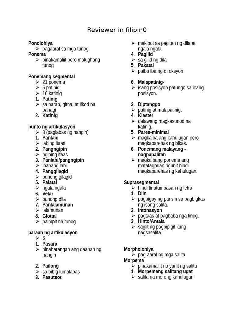 Reviewer in Filipino 2 | PDF