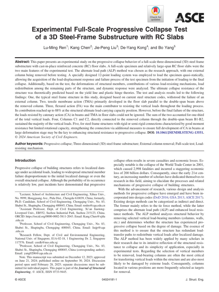 Ren Et Al 2024 Experimental Full Scale Progressive Collapse Test of a ... Ren Et Al 2024 Experimental Full Scale Progressive Collapse Test of a ...