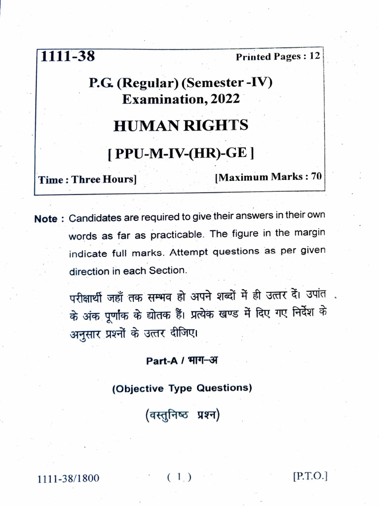 PG Sem 4 Ge Human Right 2022 Pyq | PDF | Human Rights | Justice