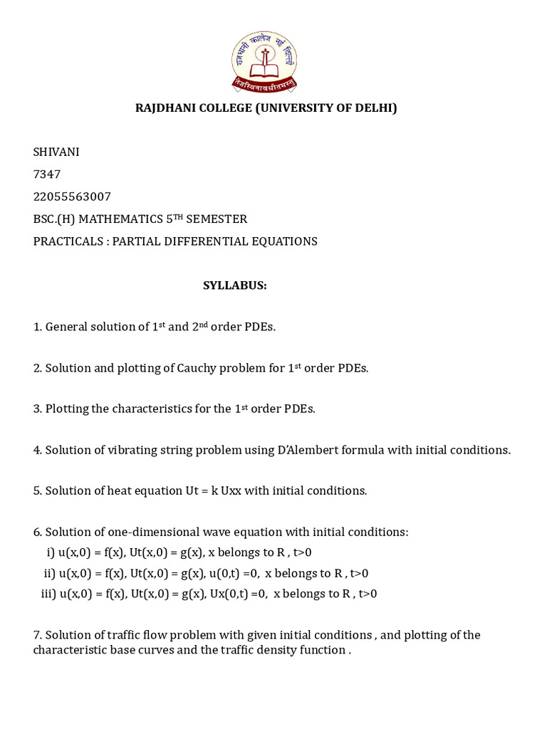 PDE PRACTICALS Mathematica | PDF | Partial Differential Equation | Multivariable Calculus