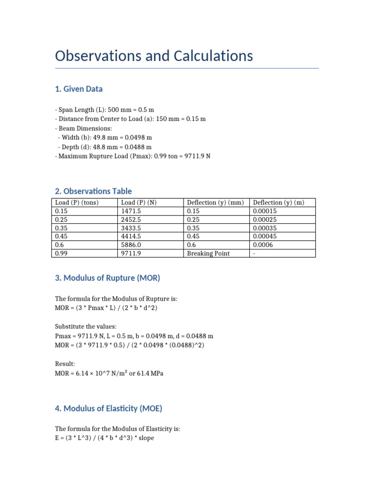 Bending Test Calculations | PDF