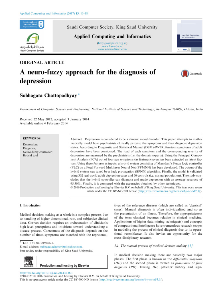 A Neuro Fuzzy Approach For The Diagnosis of Depression (2017) | PDF | Principal Component ...