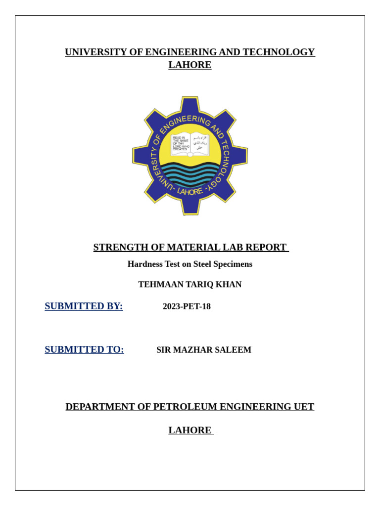 Hardness Test Lab Report on Steel | PDF | Hardness | Materials
