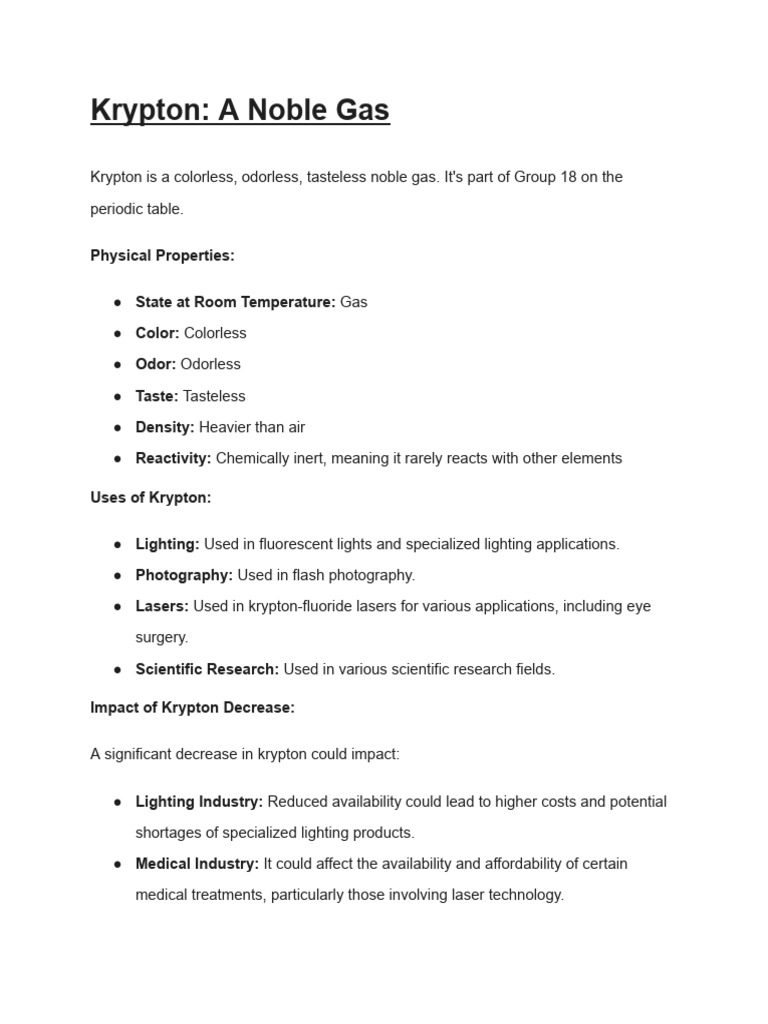 Krypton A Noble Gas | PDF