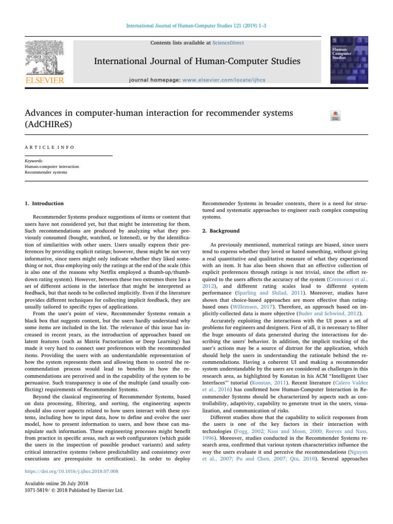Advances In Computer Human Interaction For Recommender Systems 2019