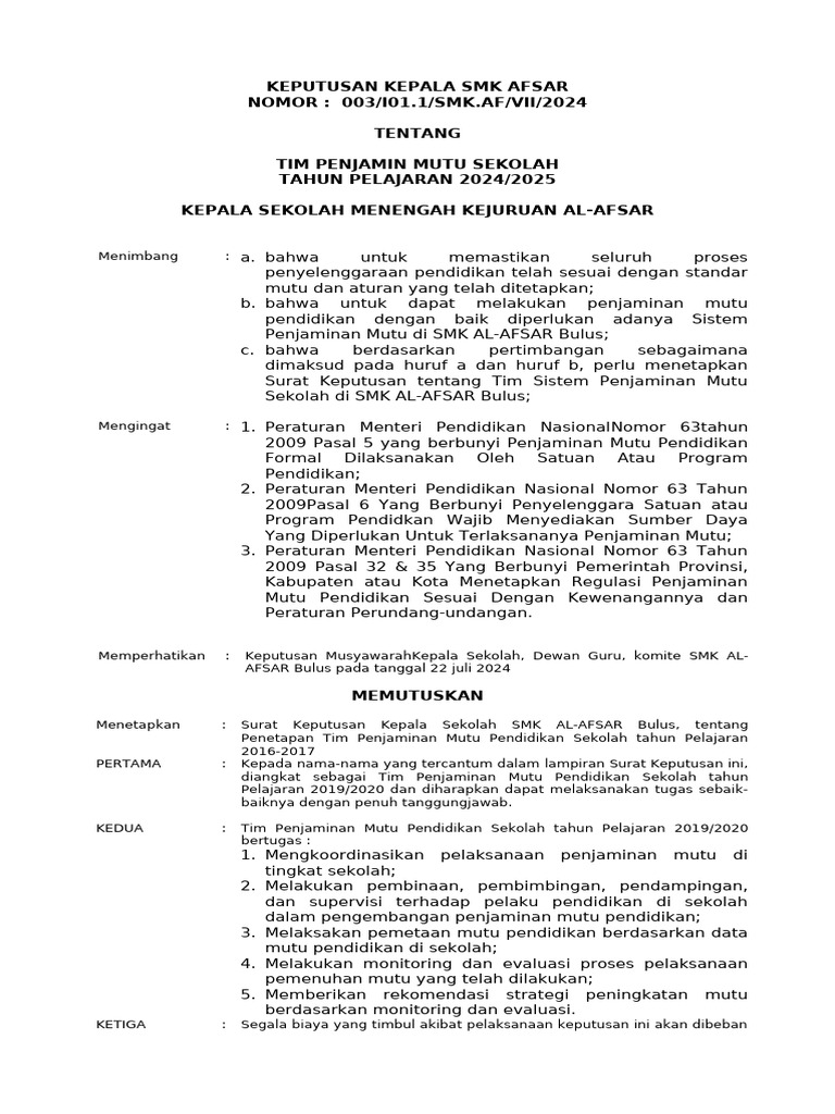 536865962-SK-Tim-Penjamin-Mutu-Sekolah | PDF