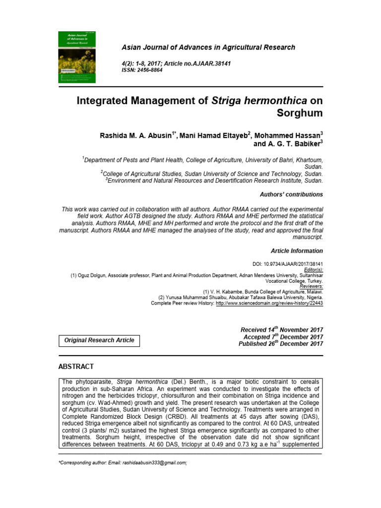 Integrated Management of Striga Hermonthica On | PDF | Botany | Plants