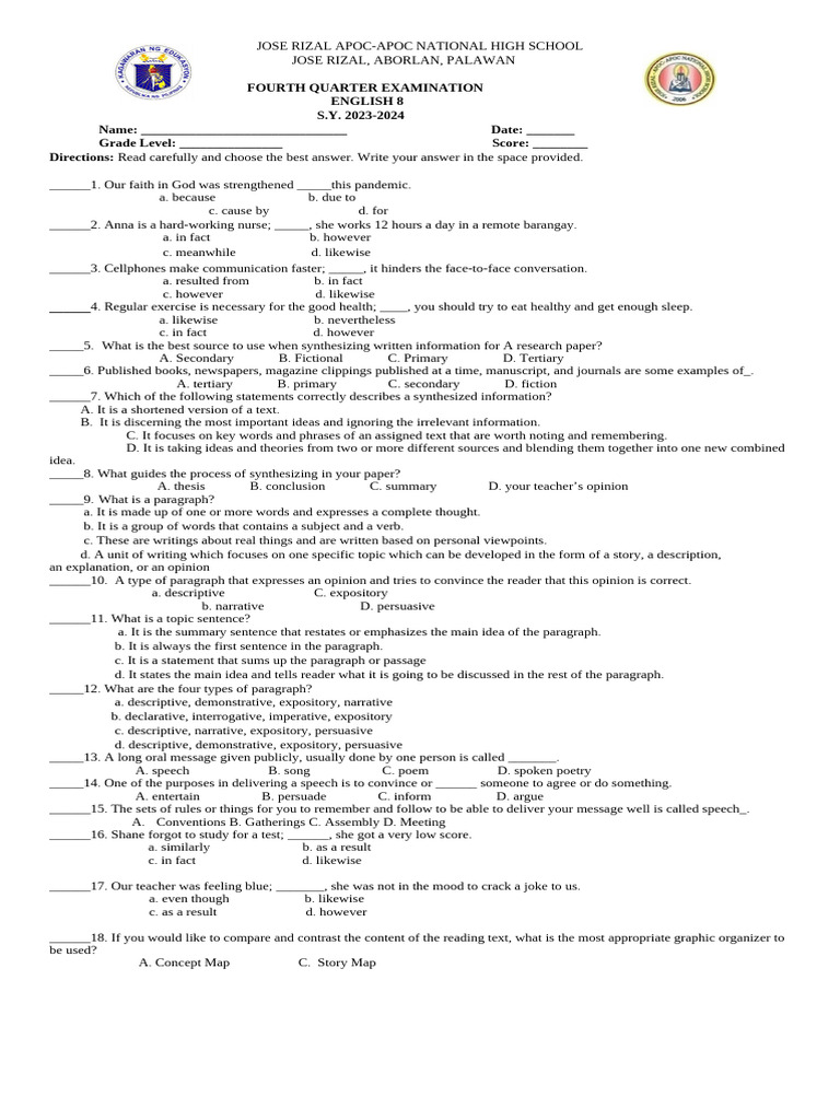 english 8 fourth quarter | PDF | Human Communication
