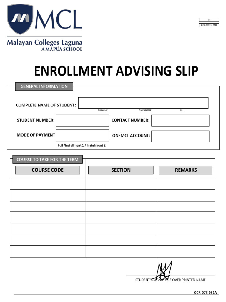 BALLESTEROS - Enrollment Advising Slip - Final Fillable Form | PDF