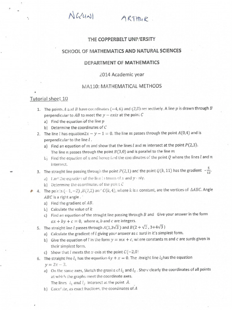 MA 110 Tutorial Sheet 10 | PDF