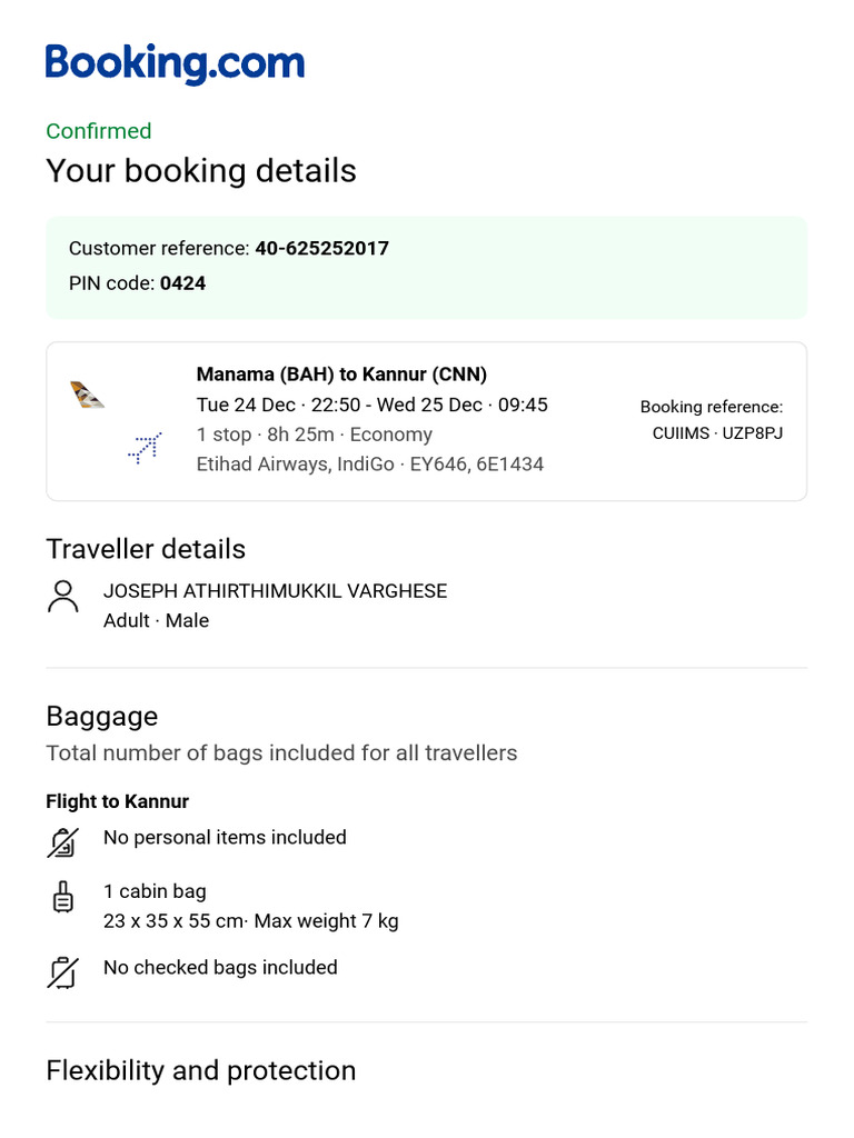 Etihad Airways Booking Confirmation | PDF