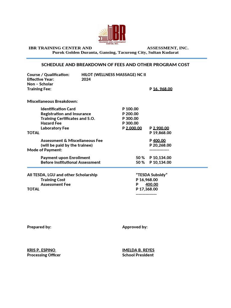 BREAKDOWN OF FEES FINAL | PDF
