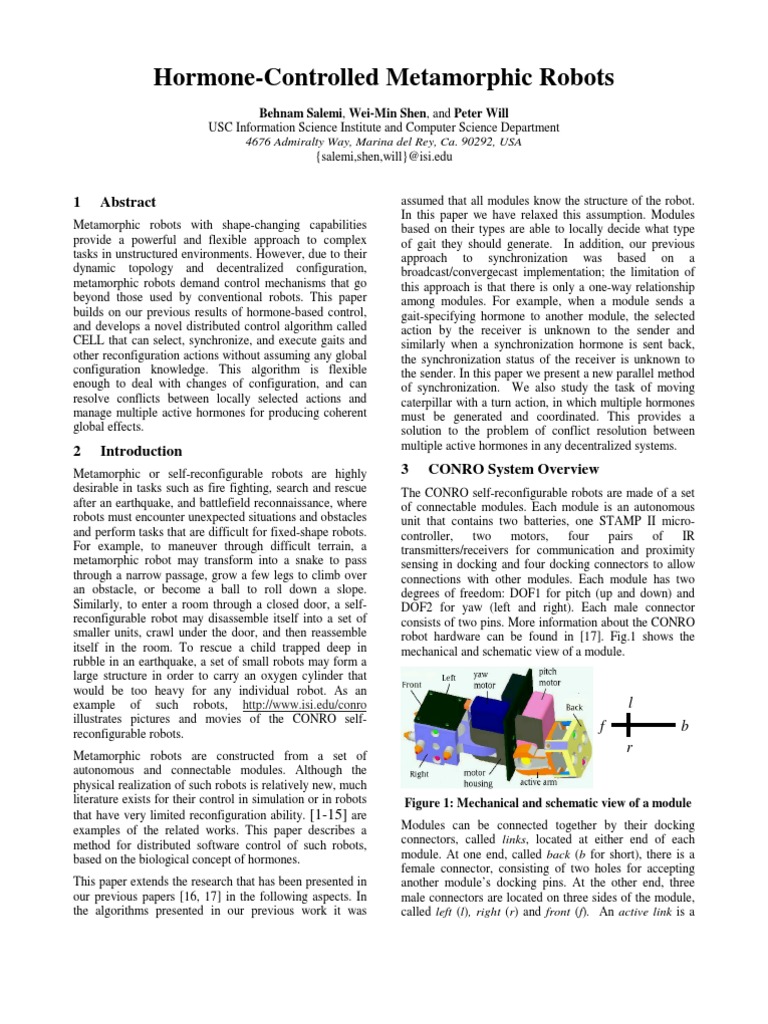 Metamorphic Robots1 Pdf Robot Robotics