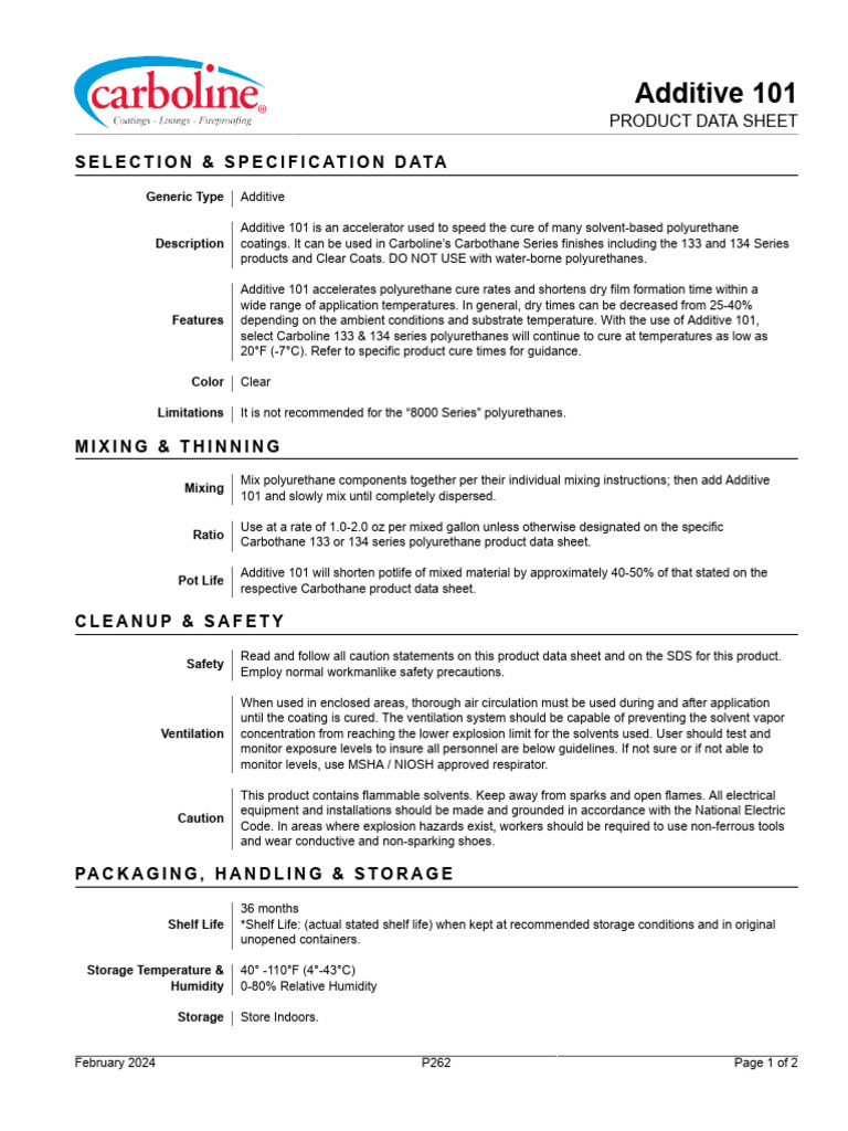 Additive_101_PDS | PDF | Polyurethane | Shelf Life