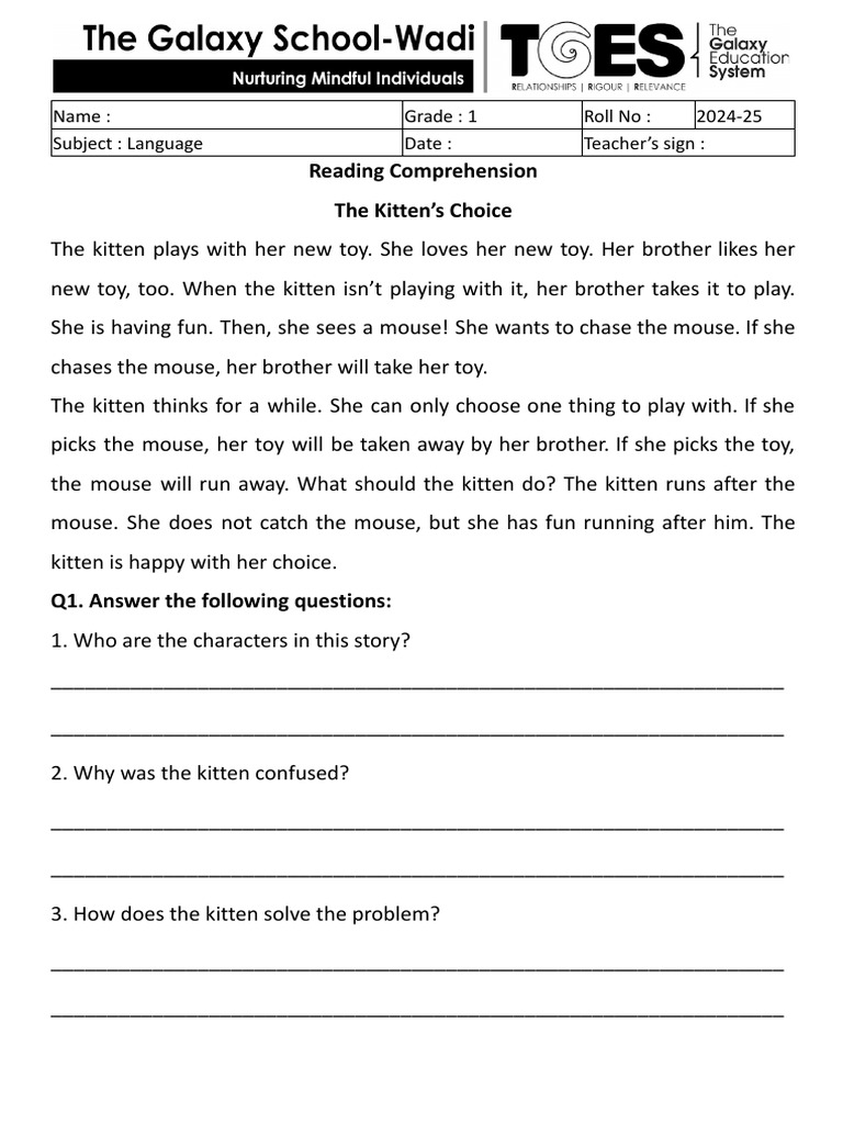 Reading Comprehension for Grade 1 | PDF