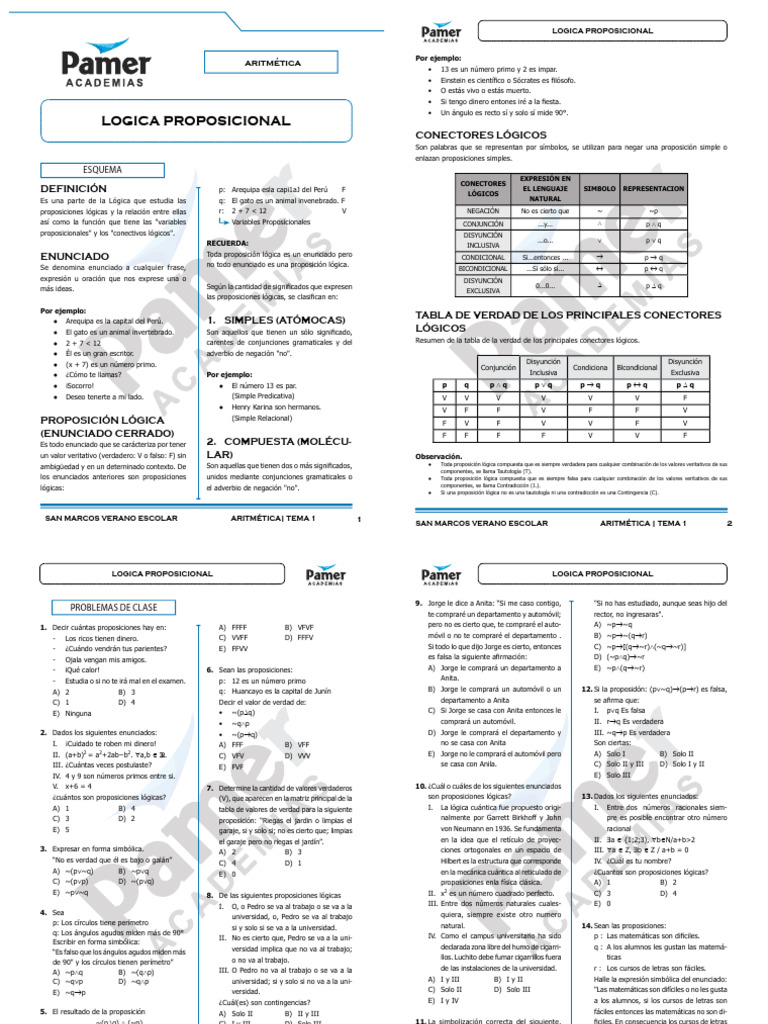 Aritmética_Clases_SM_Verano escolar_2025-1_sem01 | PDF | Proposición | Lógica