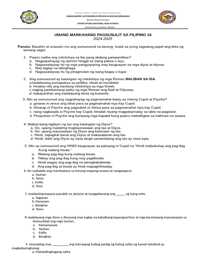 Filipino 10 - 1st Quarter | PDF