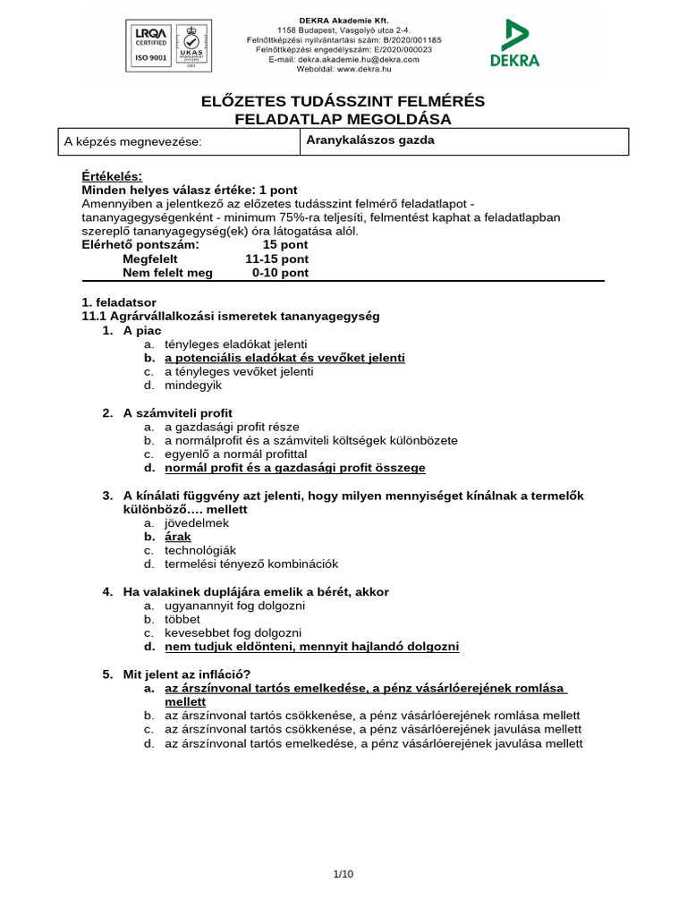 Eng Képzés Előzetes TSZ Fellap Megold AKG Pécs 054 2024 | PDF