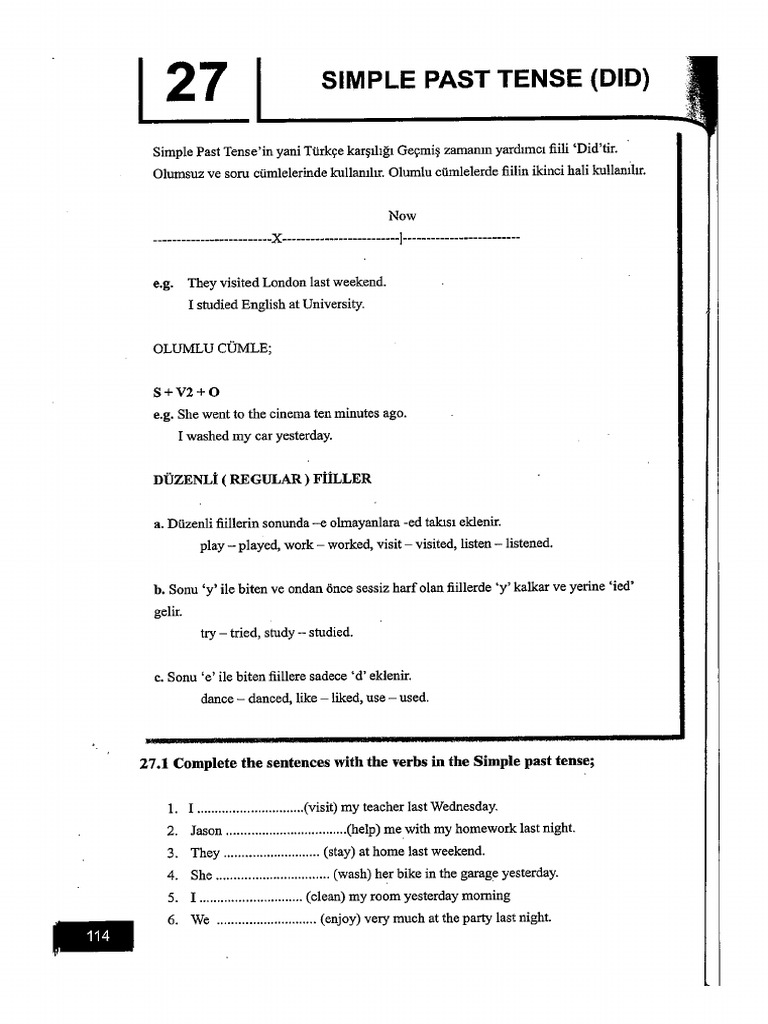 Simple Past Tense I Did Positive Negative Question 1 | PDF
