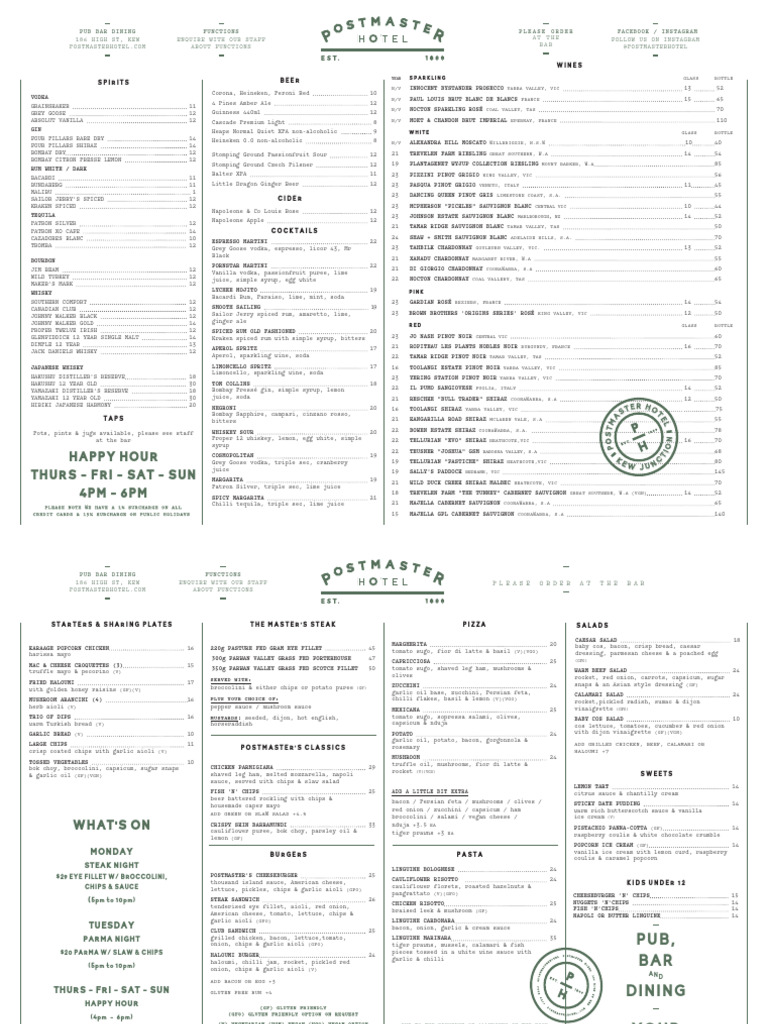 Postmaster Hotel Kew Menu | PDF | French Fries | Salad