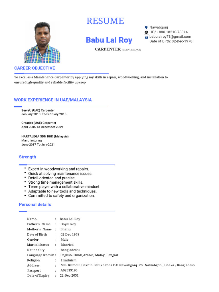 BABU LAL ROY CV | PDF