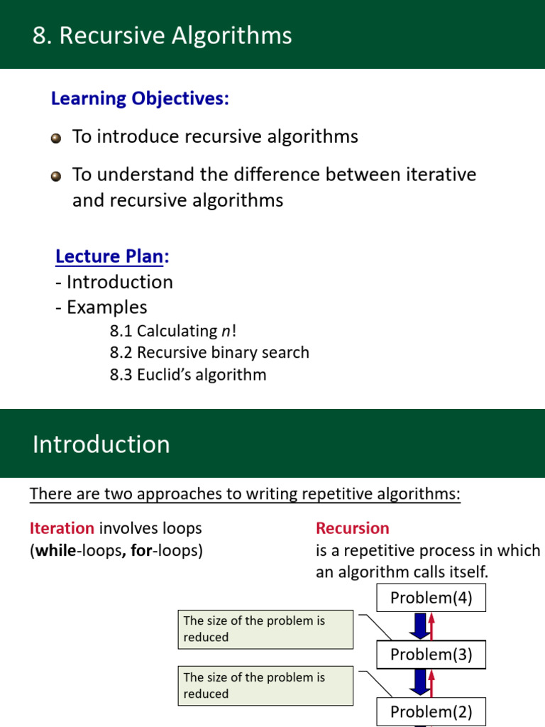 Recursive Algorithms Guide | PDF | Recursion | Recurrence Relation
