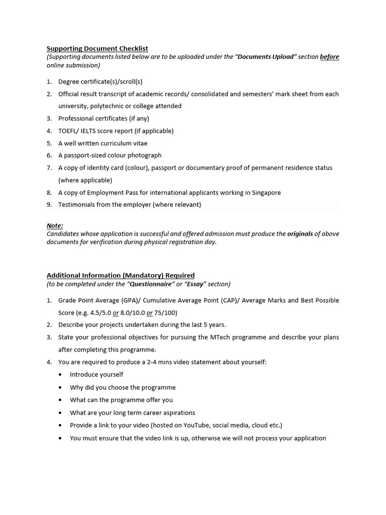 Application Document Checklist | PDF