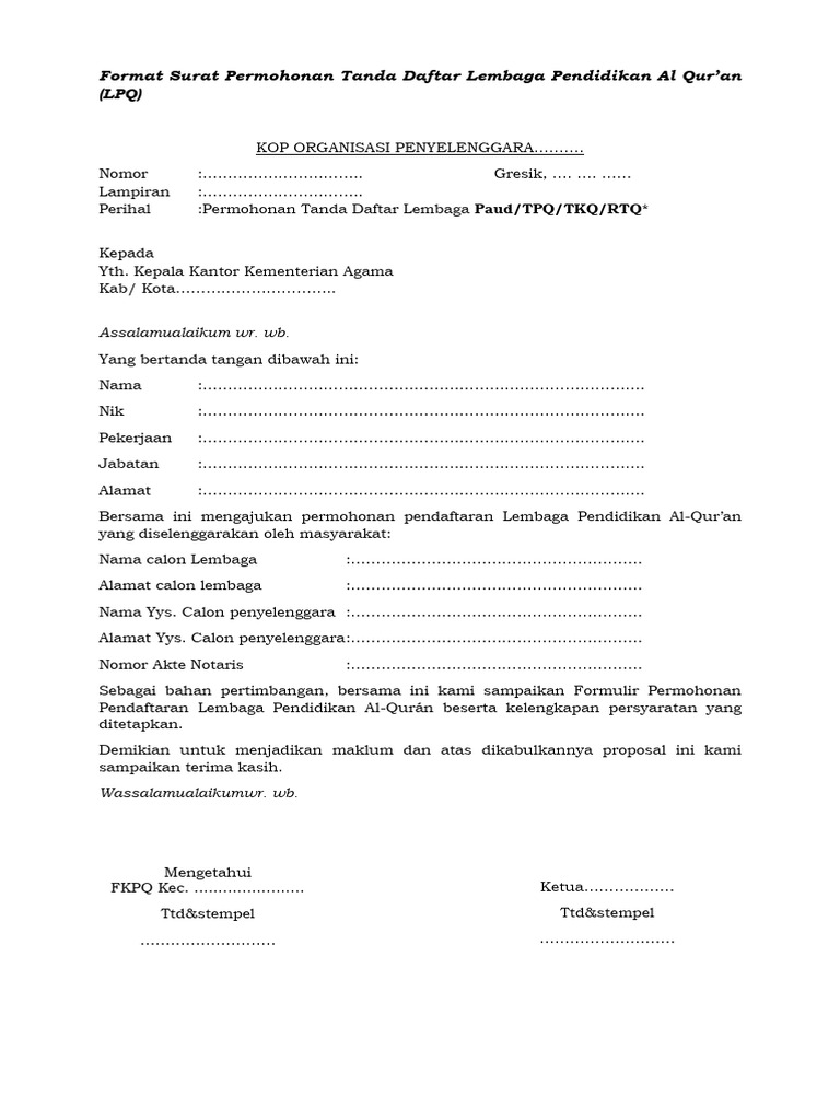 Form-Permohonan Tanda Daftar-Lpq | PDF