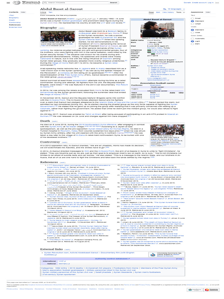 Abdul Baset Al-Sarout - Wikipedia | PDF | Al Nusra Front | Arab Spring