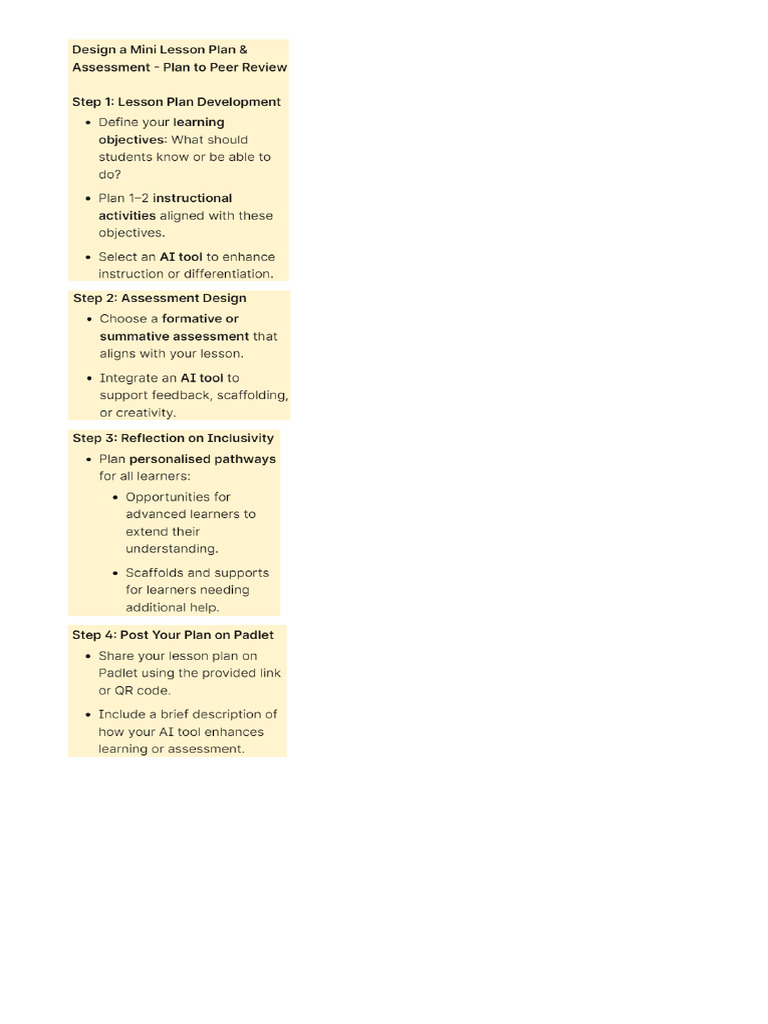 Steps in Designing Mini Lesson Plan and Assessment Plan to Peer Review | PDF
